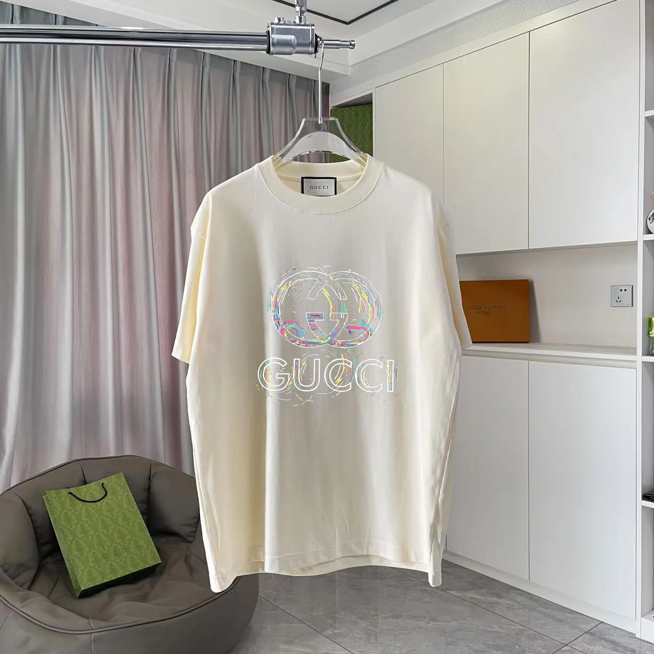 Gucci 2025 Apricot Logo Print 300g Unisex T-Shirt - Acbuy Spreadsheet