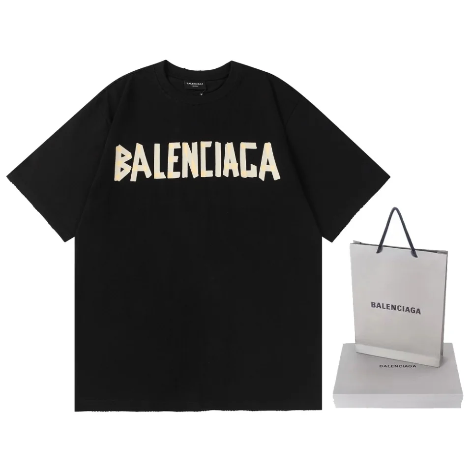Balenciaga Washed Black Tape Print Couple T-Shirt - Acbuy Spreadsheet